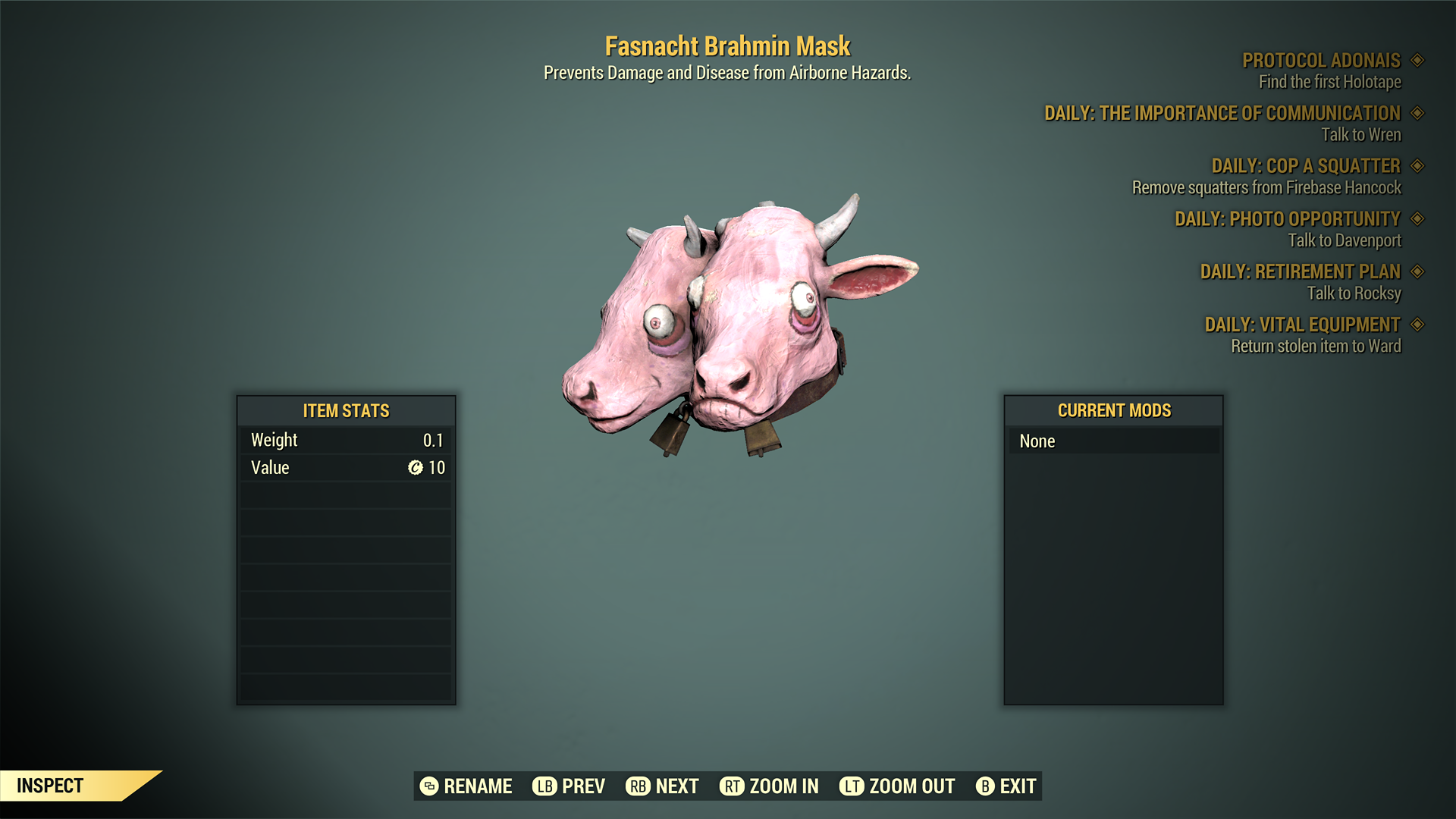 Buy [XBOX] Fasnacht Brahmin Mask in FALLOUT 76 Items - Offer #2518687751