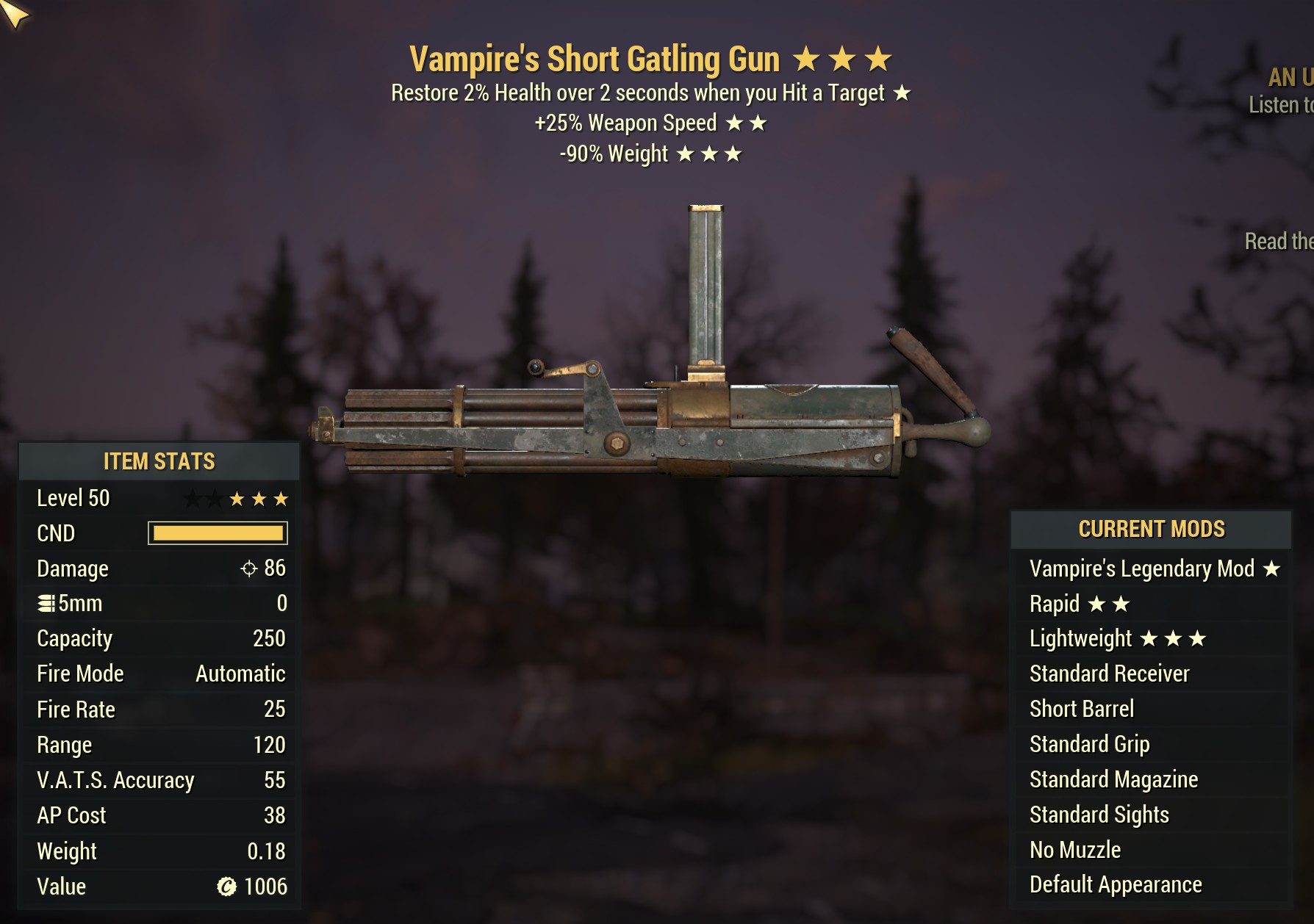 Buy Gatling Gun V/25/90 in FALLOUT 76 Items - Offer #2417551845