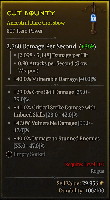 Buy Rogue 100 lvl crossbow 807 IP. in DIABLO 4 Items - Offer #2317242240