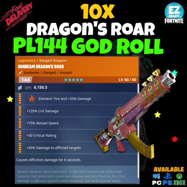 Buy 10x Dragon's Roar (Fire) PL144 in FORTNITE Items - Offer #254553712