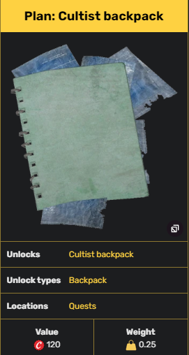 Buy Plan: Cultist Backpack in FALLOUT 76 Items - Offer #2424355826