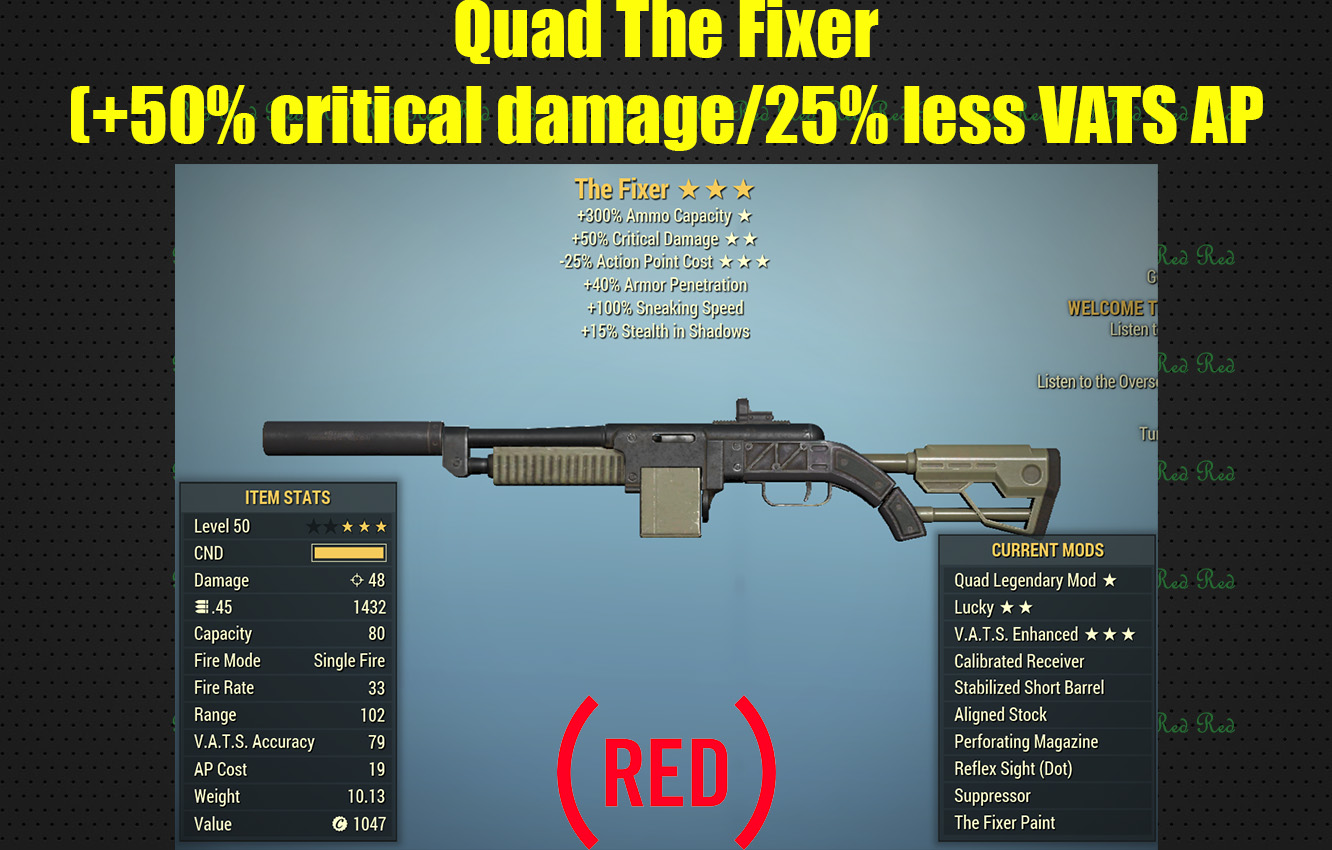 Buy Quad The Fixer (+50% critical in FALLOUT 76 Items - Offer #255368033