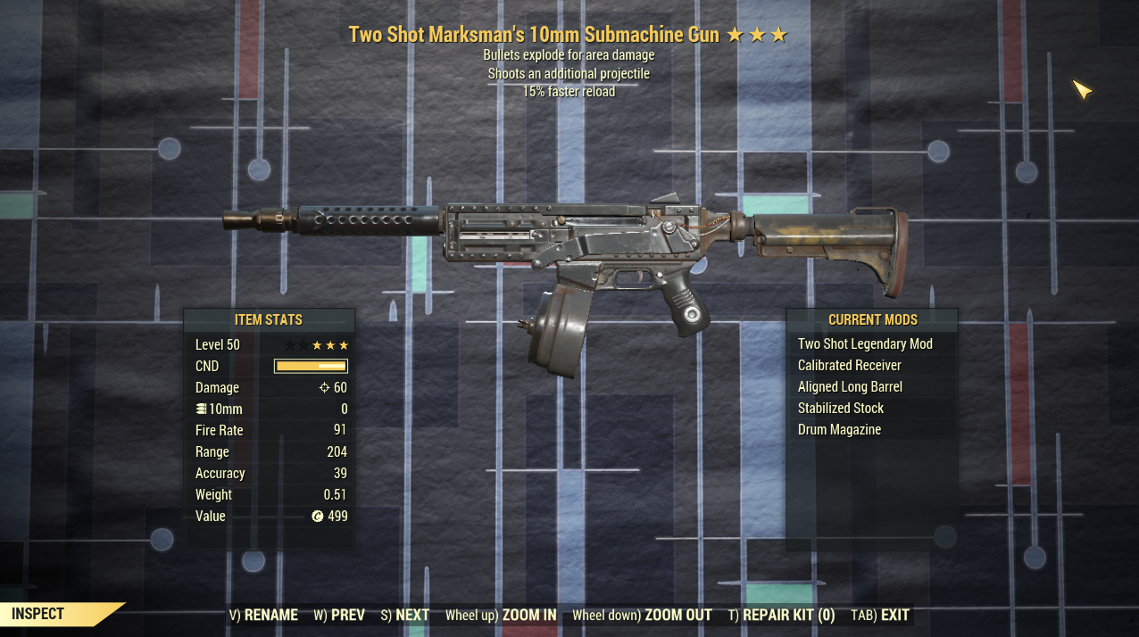 Buy Two Shot Explosive 10mm Submac in FALLOUT 76 Items - Offer #251911575