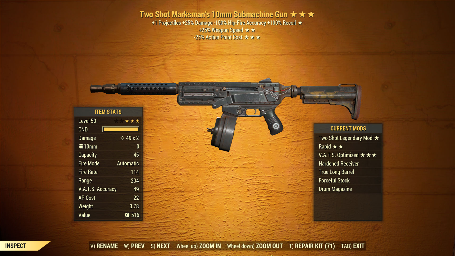 Buy Two Shot 10mm Submachine Gun ( in FALLOUT 76 Items - Offer #2514436435