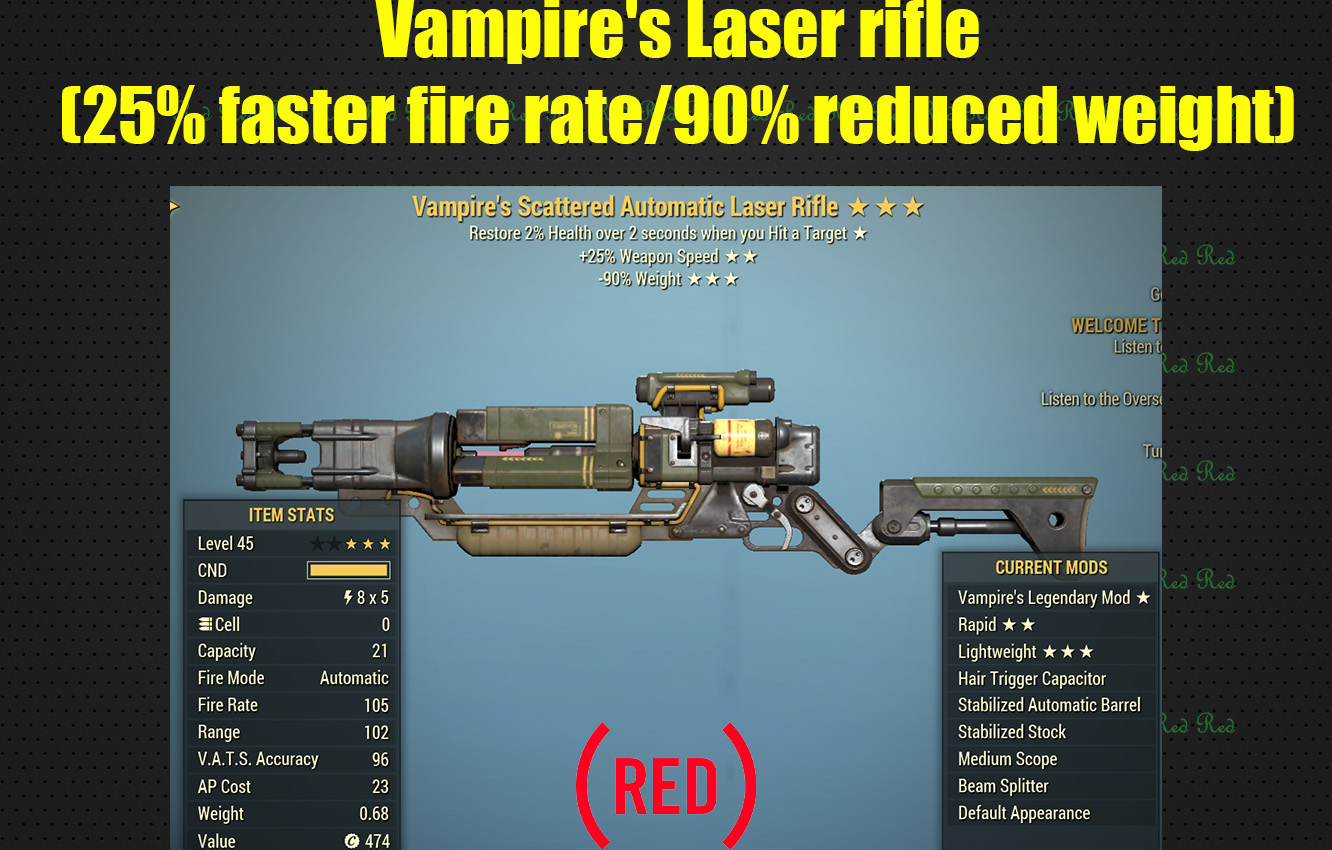 Buy Vampire's Laser rifle (25% fas in FALLOUT 76 Items - Offer #256084908