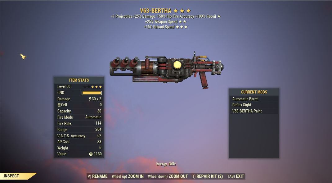 Buy Two Shot +25% Weapon Speed +15 in FALLOUT 76 Items - Offer #2425261591