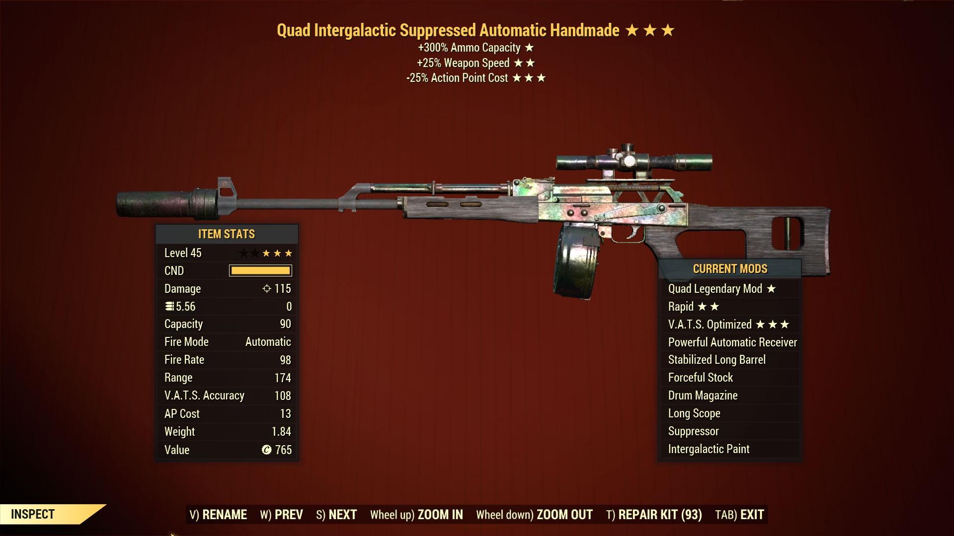 Buy Quad Handmade (+25% Weapon Spe in FALLOUT 76 Items - Offer #255519840