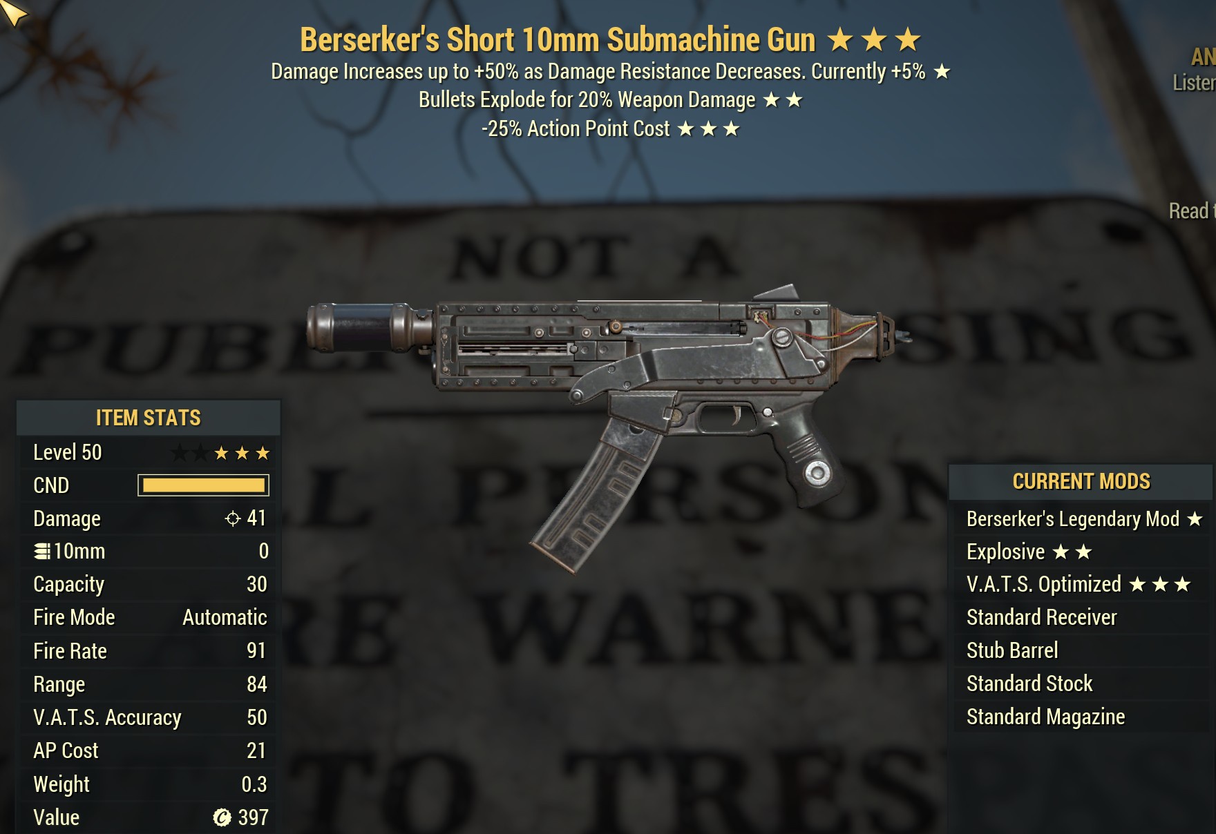 Buy 10mm Submachine Gun Berserker' in FALLOUT 76 Items - Offer #2419056151