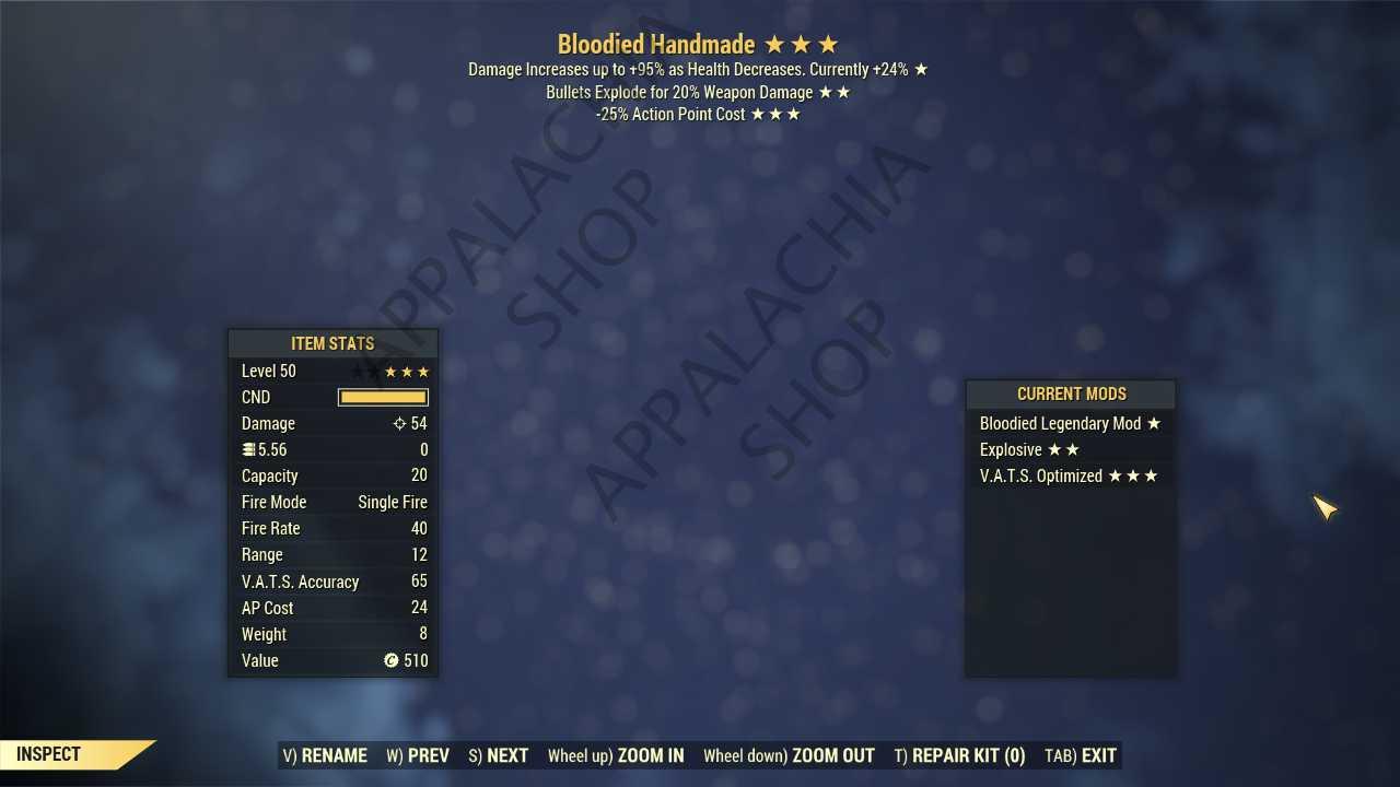 Buy Bloodied Explosive Handmade (3 in FALLOUT 76 Items - Offer #2531413881