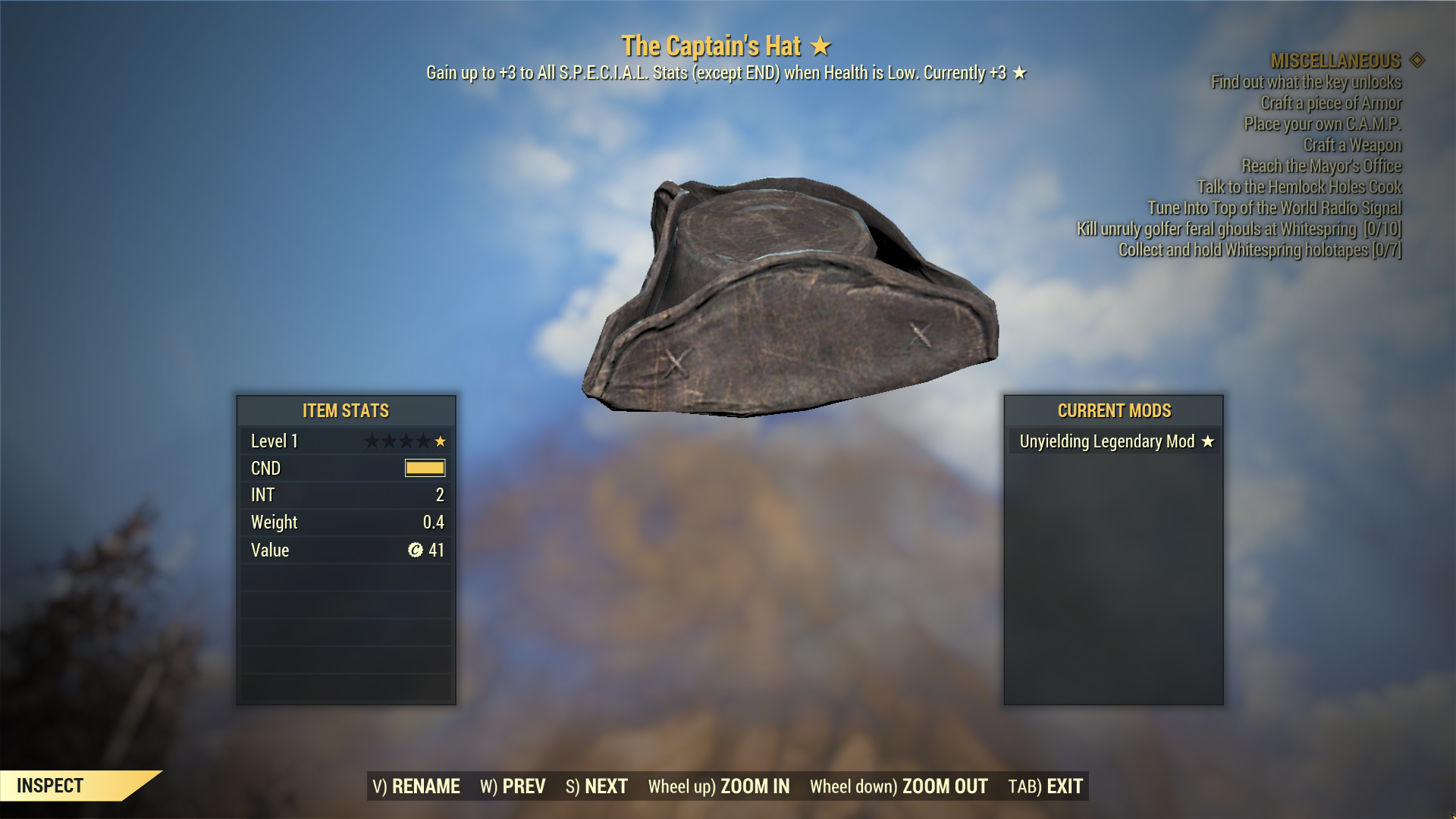 Buy The Captain's Hat (Unyielding, in FALLOUT 76 Items - Offer #248190197