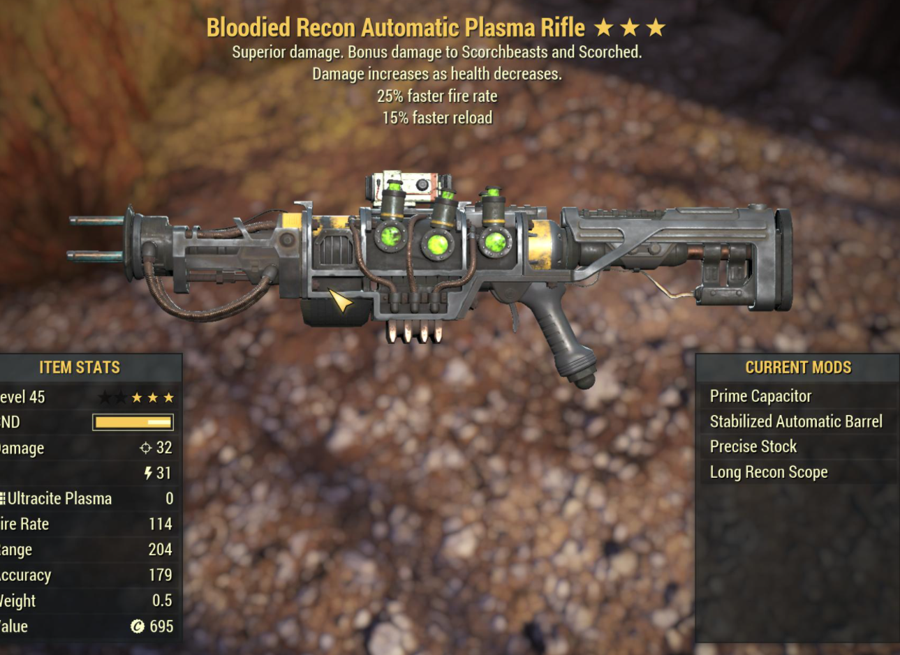 Buy Bloodied Plasma Rifle [25% fas in FALLOUT 76 Items - Offer #253570882