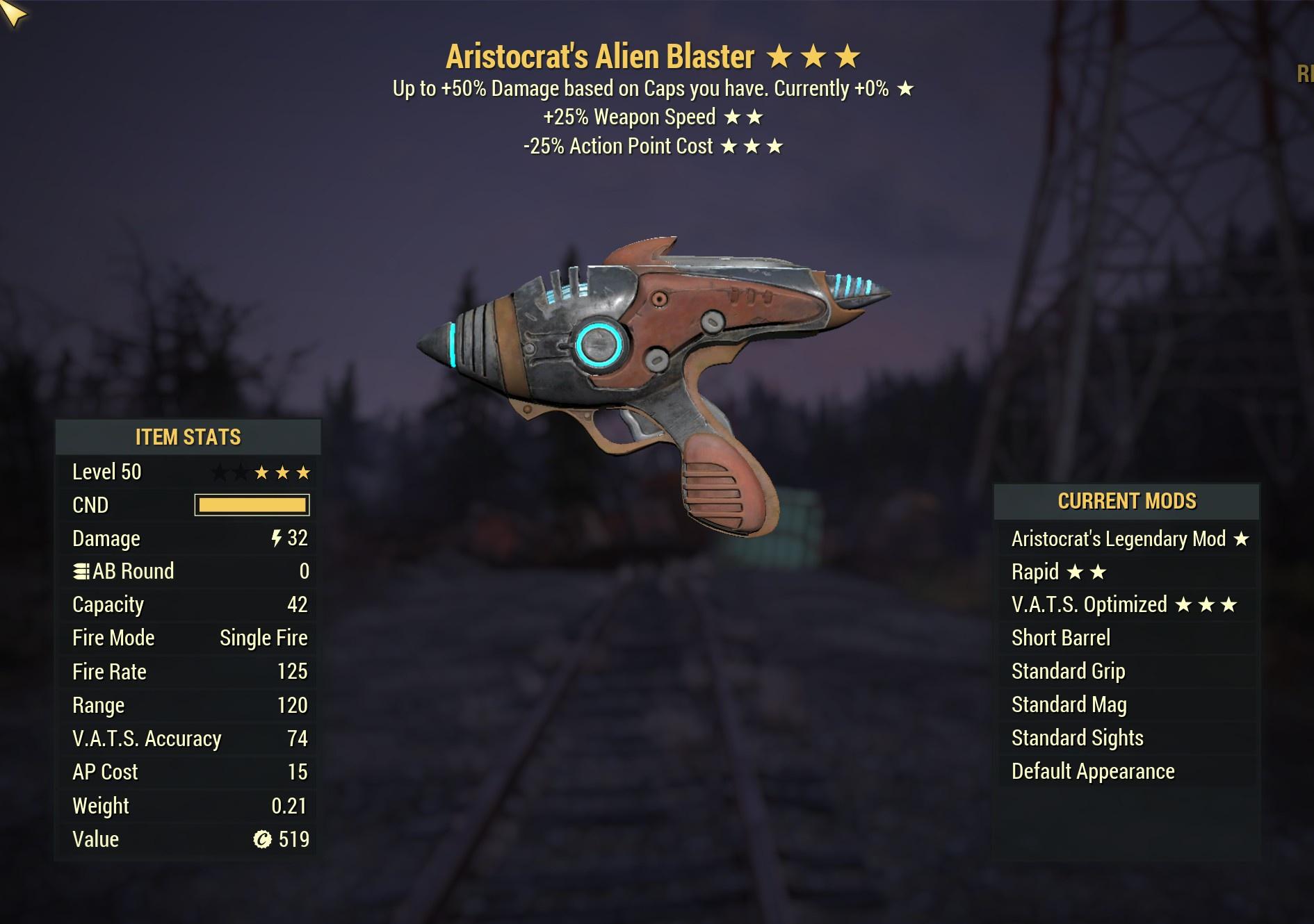 Buy Alien Blaster Aristocrat's/25/ in FALLOUT 76 Items - Offer #248237237
