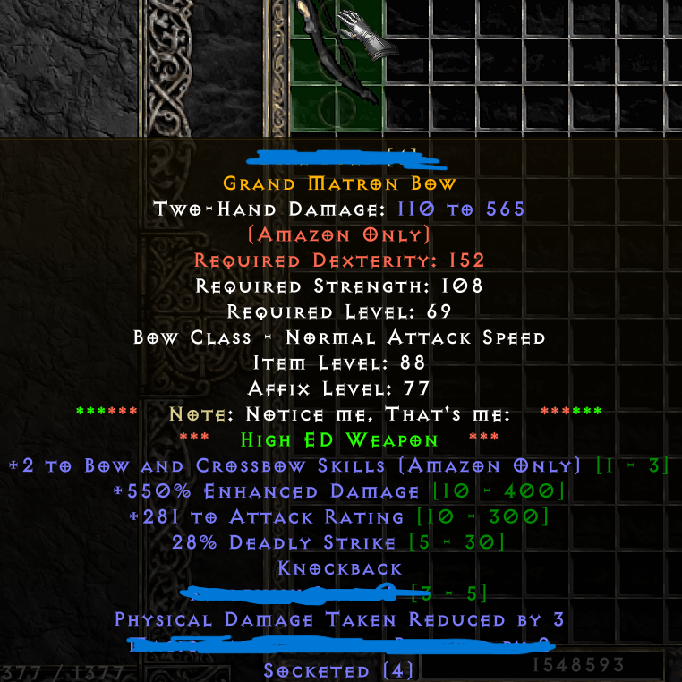Buy GG CRAFTED BOW ** 550% ED ** 2 in PROJECT DIABLO 2 Items - Offer ...