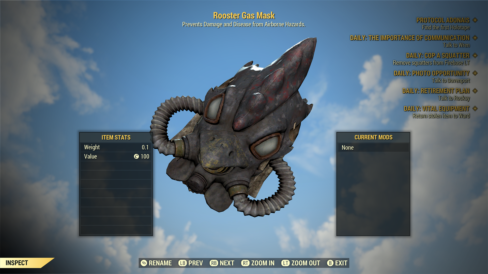 Buy [XBOX] Rooster Gas Mask in FALLOUT 76 Items - Offer #2530739846