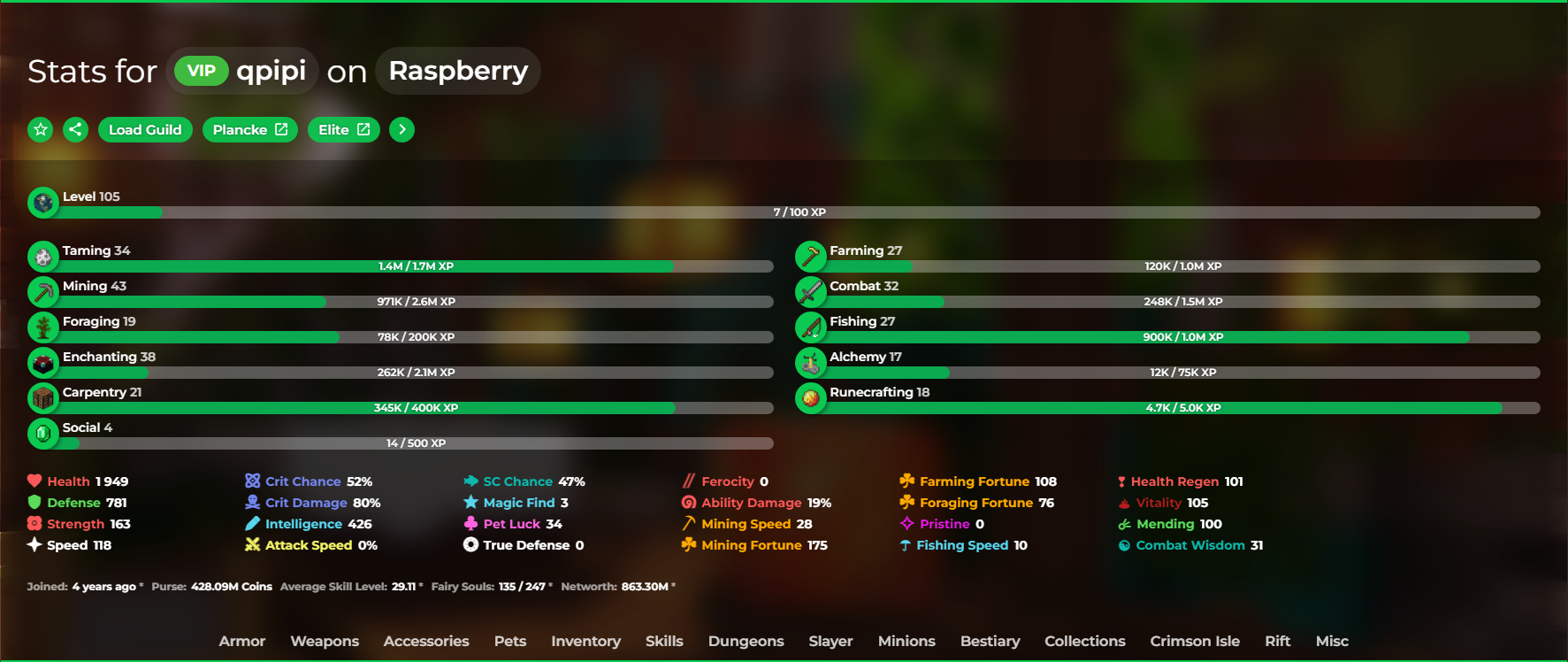 Buy ⚡VIP RANK |863.30M NW | 105. in MINECRAFT: HYPIXEL Accounts - Offer ...