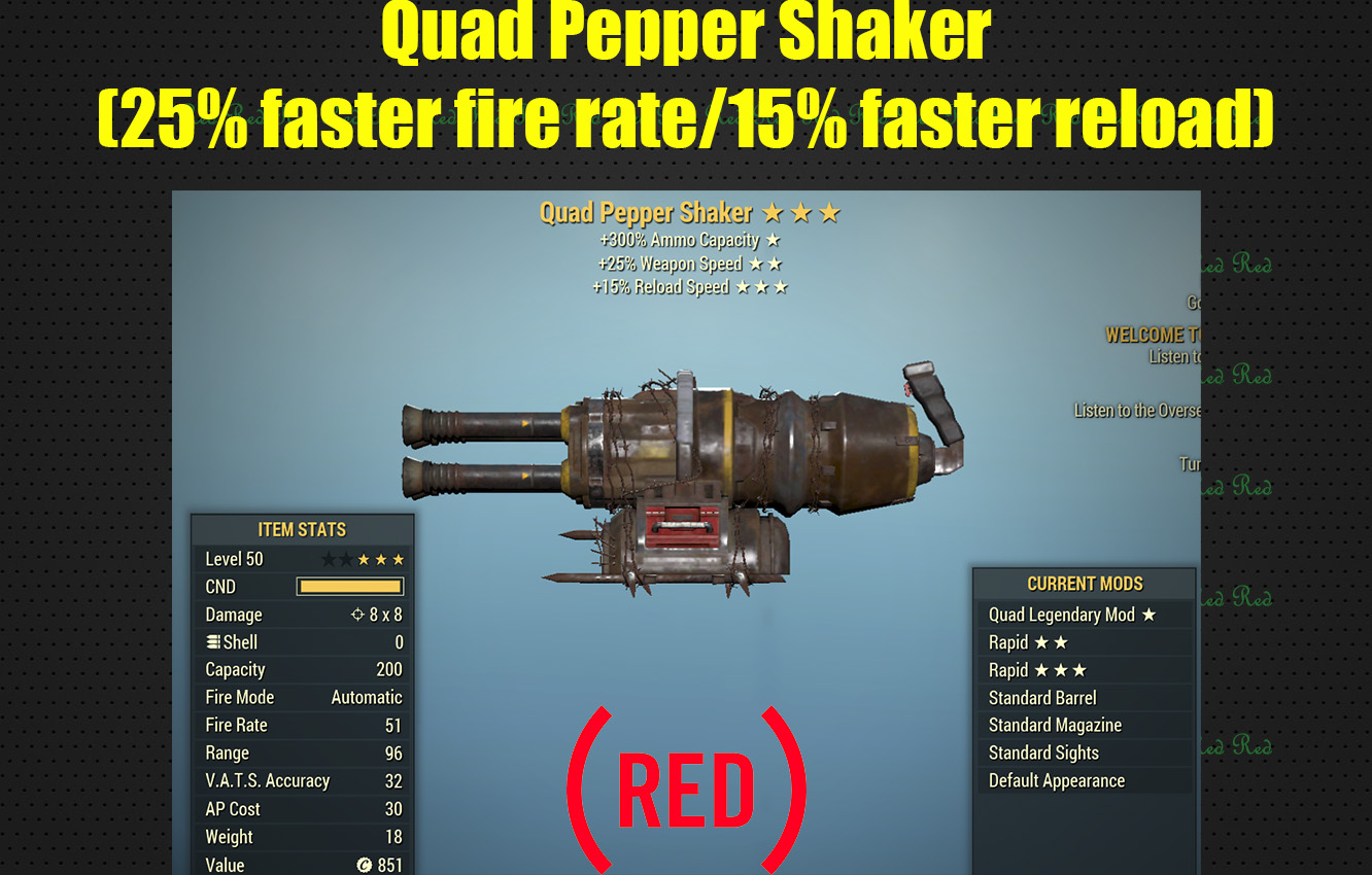 Buy Quad Pepper Shaker (25% faster in FALLOUT 76 Items - Offer #259347784