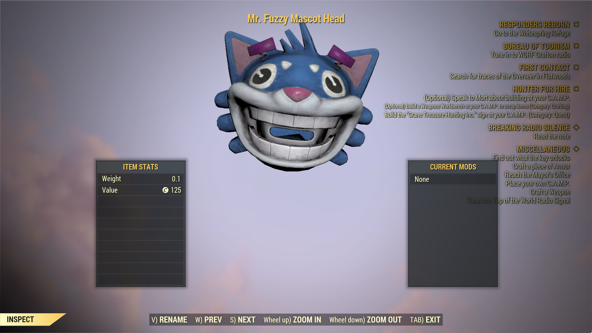 Buy Clean Mr. Fuzzy Mascot Suit an in FALLOUT 76 Items - Offer #256068969