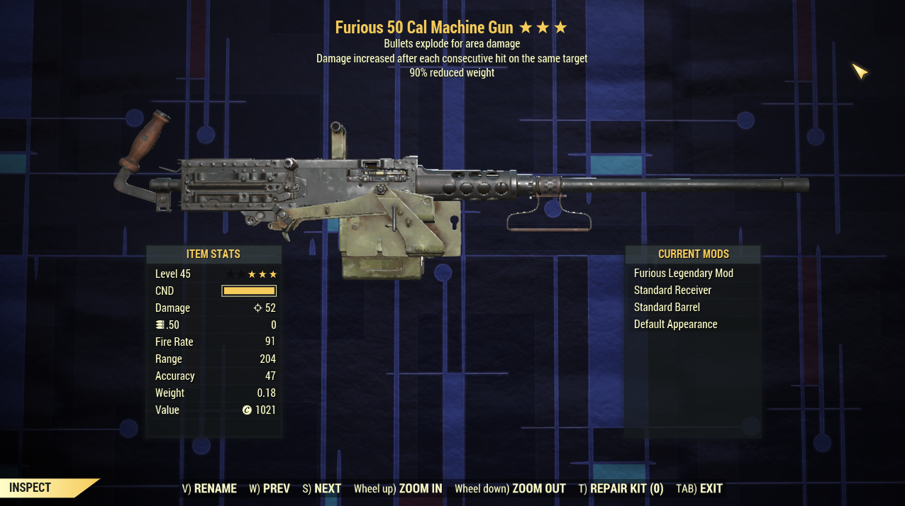 Buy Furious Explosive Machine Gun in FALLOUT 76 Items - Offer #2422619909