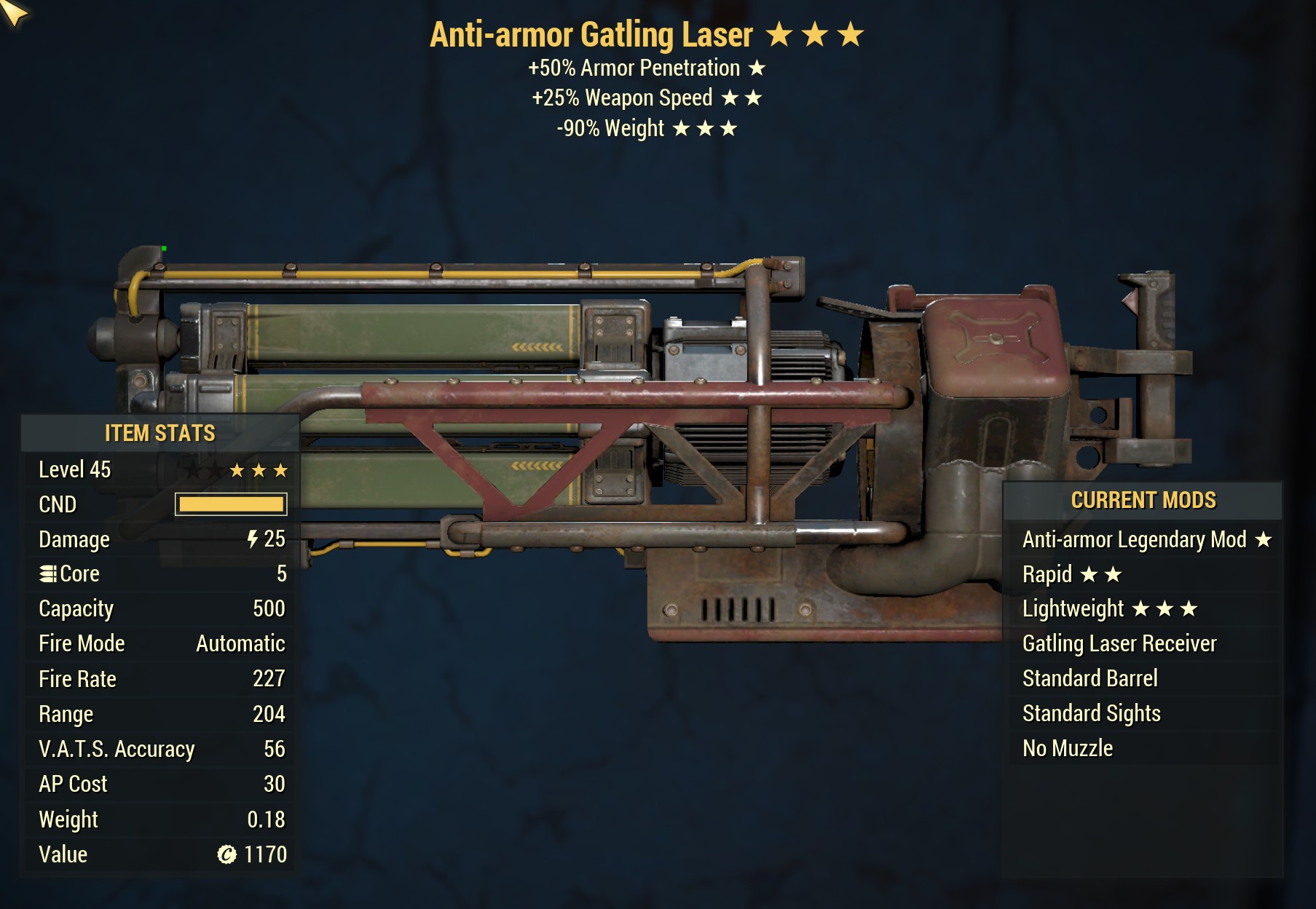 Buy Gatling Laser AA/25/90 in FALLOUT 76 Items - Offer #2420778861