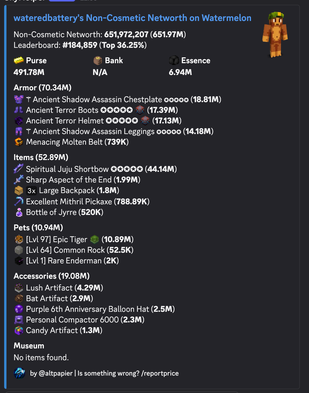 Buy ★ 651M NW | 491M PURSE | x29 in MINECRAFT: HYPIXEL Profiles - Offer ...