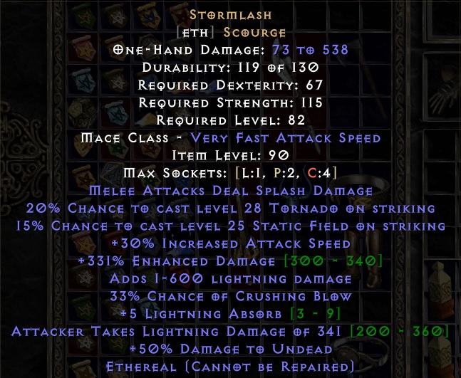 Buy STORMLASH ( ETH ) 331% ED (CLE in PROJECT DIABLO 2 Items - Offer ...