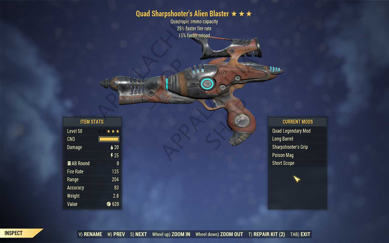 Buy Quad Alien Blaster (25% faster in FALLOUT 76 Items - Offer #2420134306