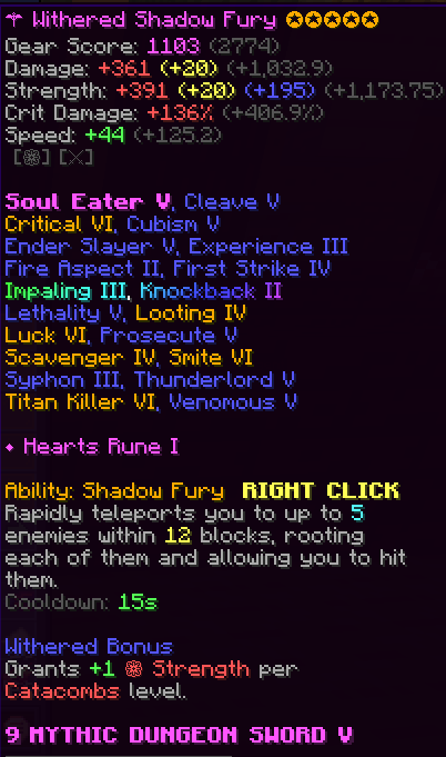 Buy MYTHIC WITHERED SHADOW FURY w/ in MINECRAFT: HYPIXEL Items - Offer ...