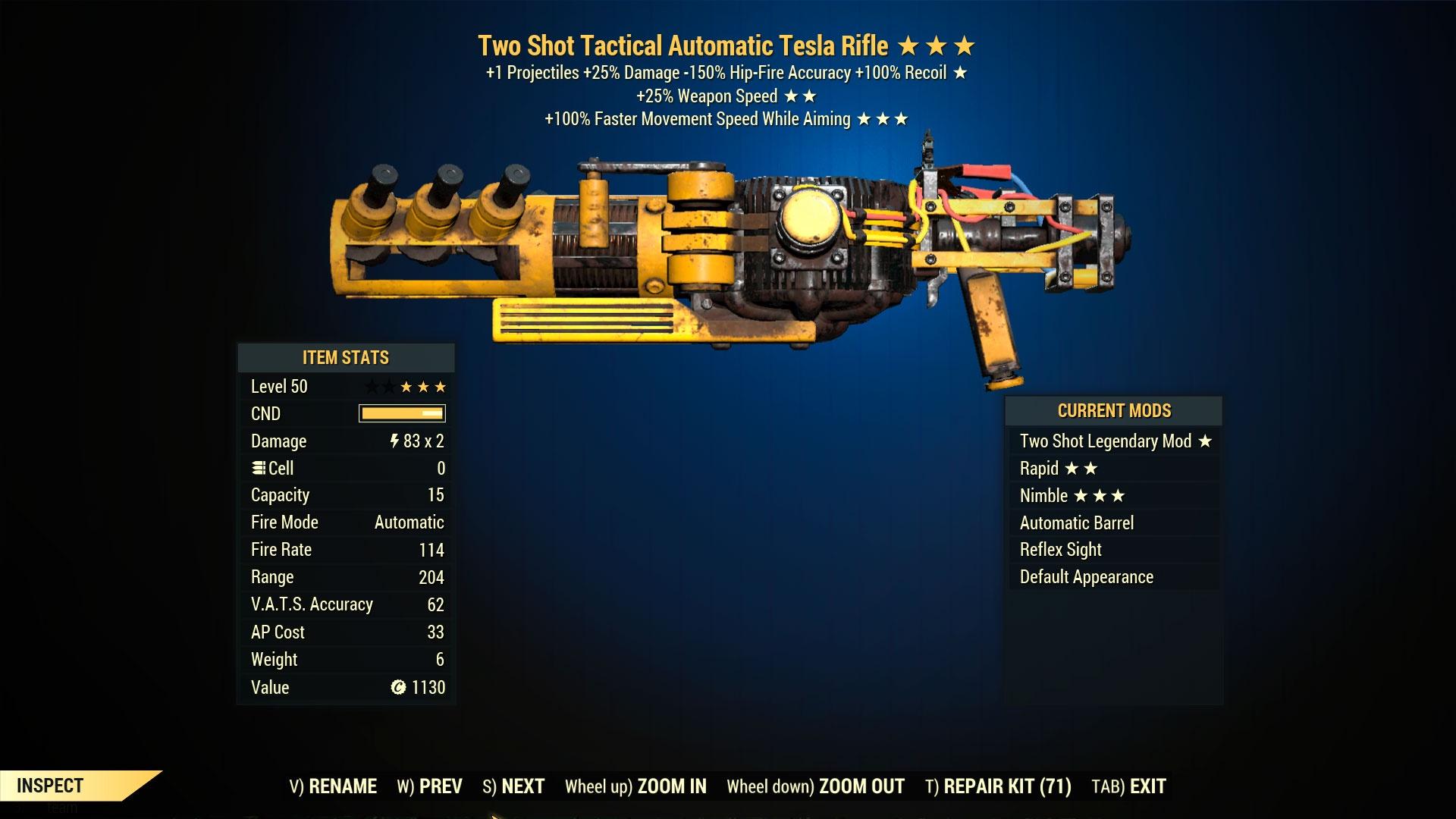 Buy Two Shot Tesla Rifle (+25% Wea in FALLOUT 76 Items - Offer #2436354221