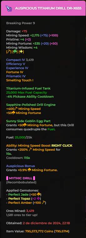 Buy FULL Auspicious Titanium Drill in MINECRAFT: HYPIXEL Items - Offer ...