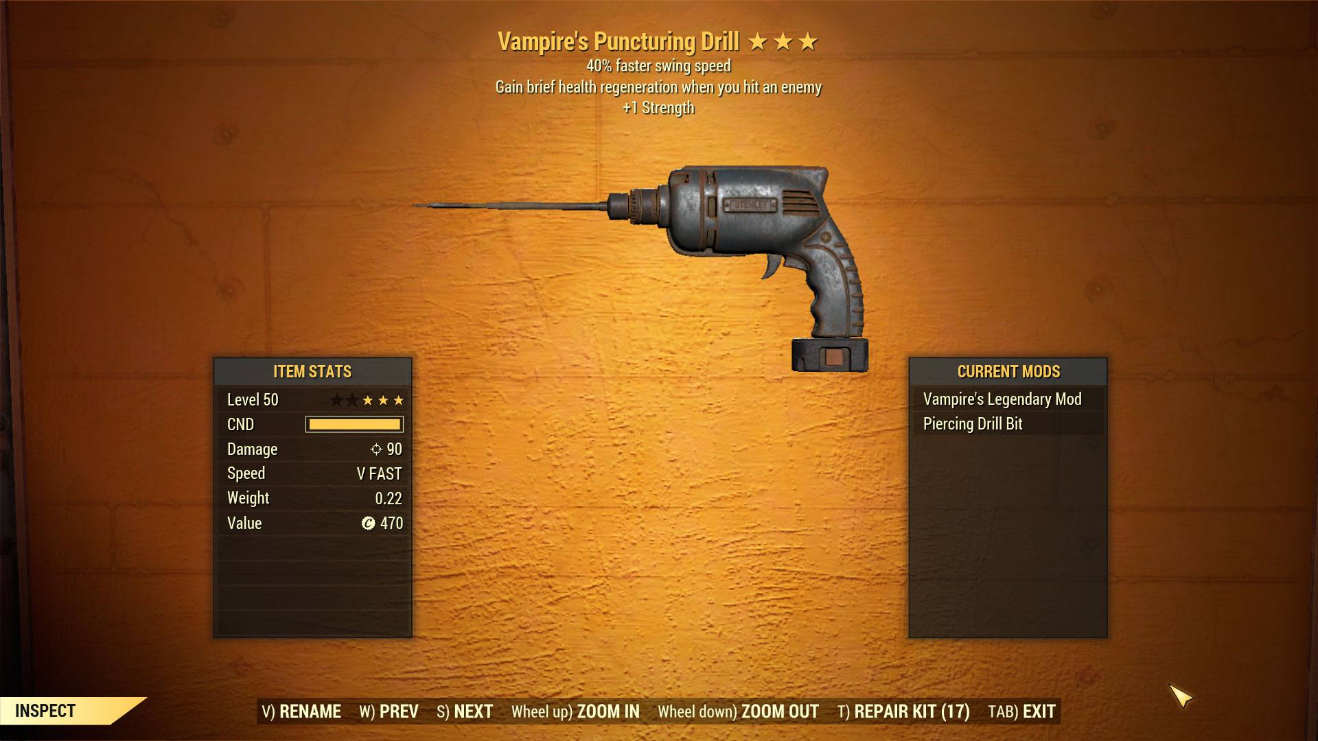 Buy Vampire's Drill (40% faster sw in FALLOUT 76 Items - Offer #2423910425
