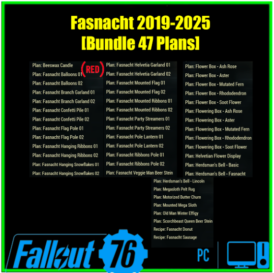 Buy Fasnacht 2019-2025 [Bundle 47 in FALLOUT 76 Items - Offer #2532695366