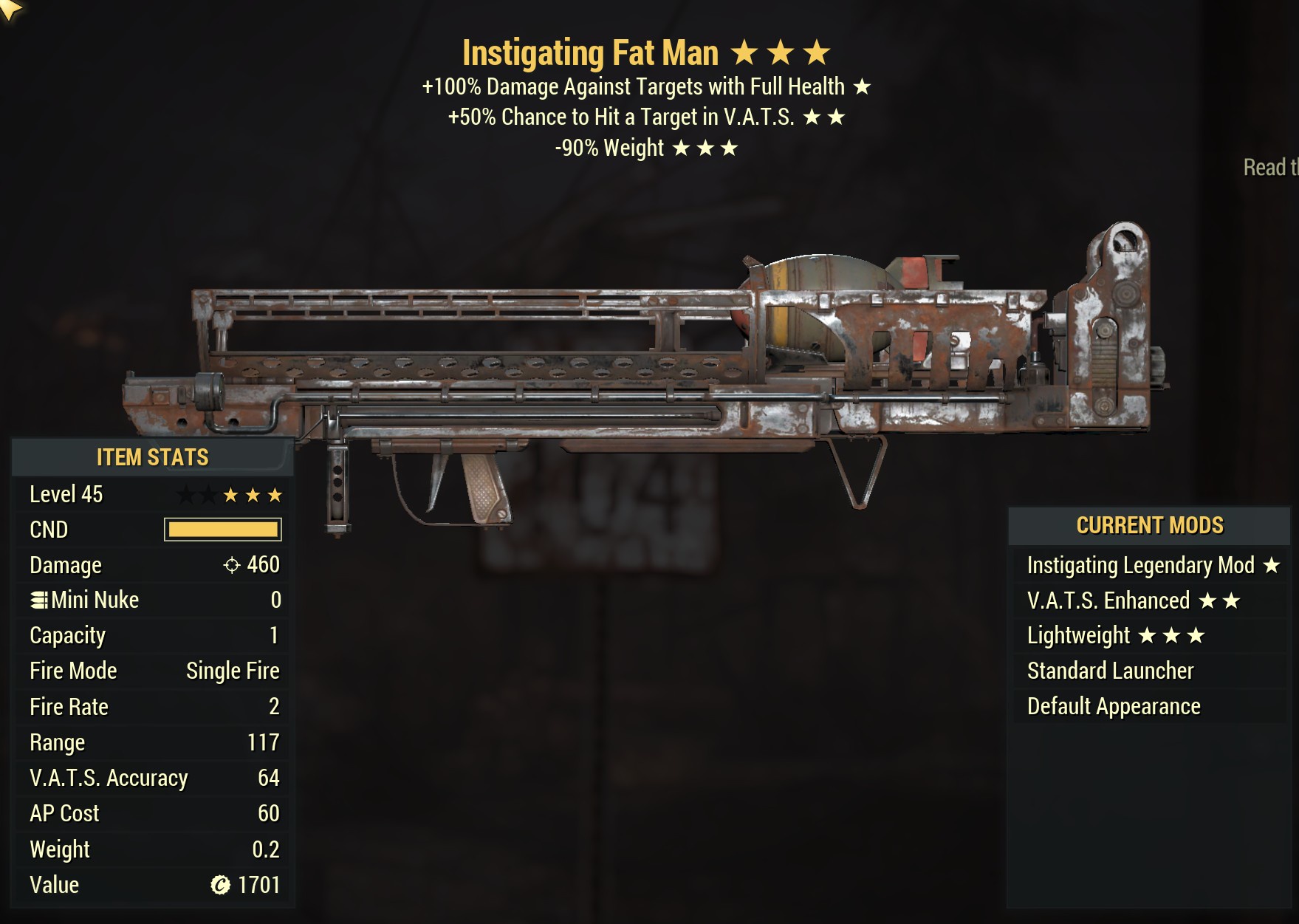 Buy Fat Man Instigating/50Chance/9 in FALLOUT 76 Items - Offer #2415912285
