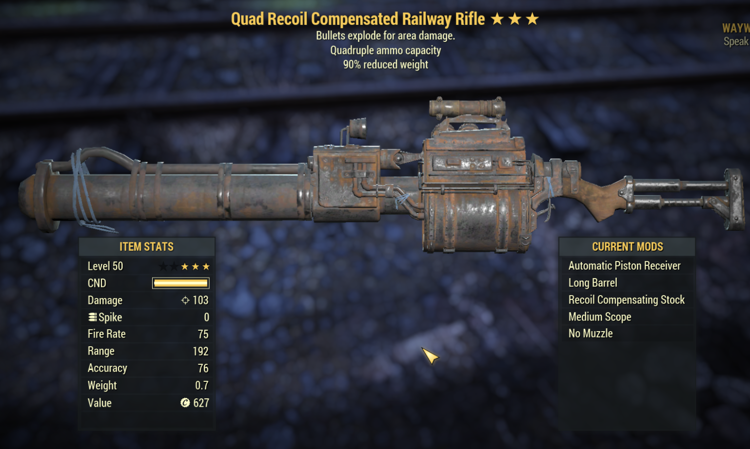 Buy Quad Explosive Railway Rifle [ in FALLOUT 76 Items - Offer #2521413809