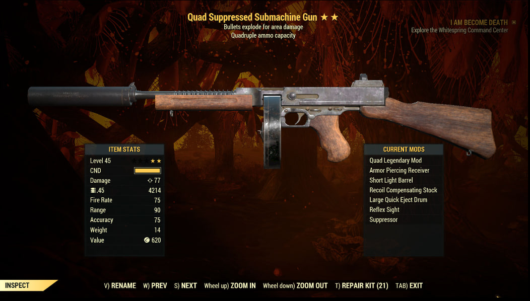 Buy Quad Explosive 45mm Submachine in FALLOUT 76 Items - Offer #257391237