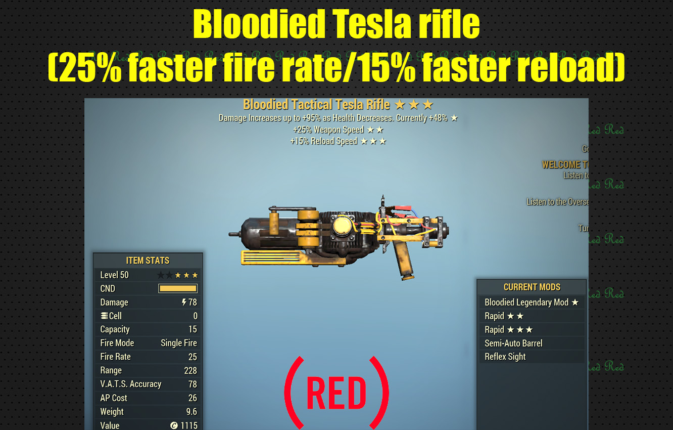Buy Bloodied Tesla rifle (25% fast in FALLOUT 76 Items - Offer #2435848505