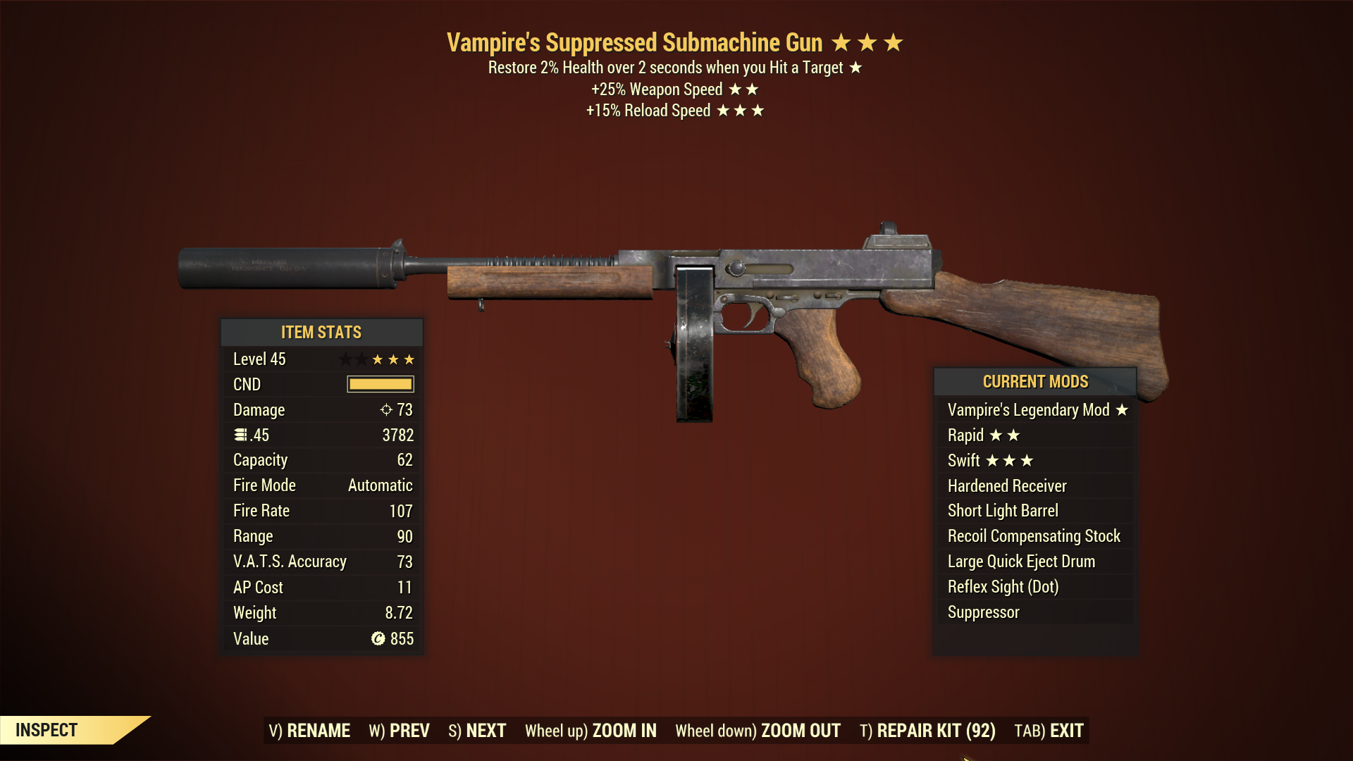Buy Vampire's Submachine Gun (+25% in FALLOUT 76 Items - Offer #2516471233