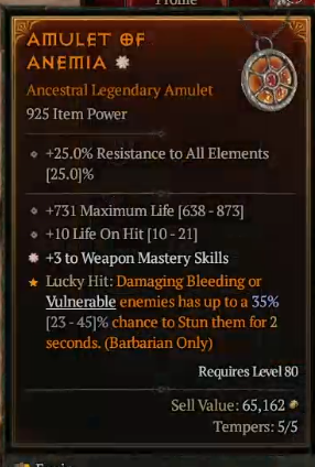 Buy 925 Amulet +3 to Weapon Master in DIABLO 4 Items - Offer #2418199310