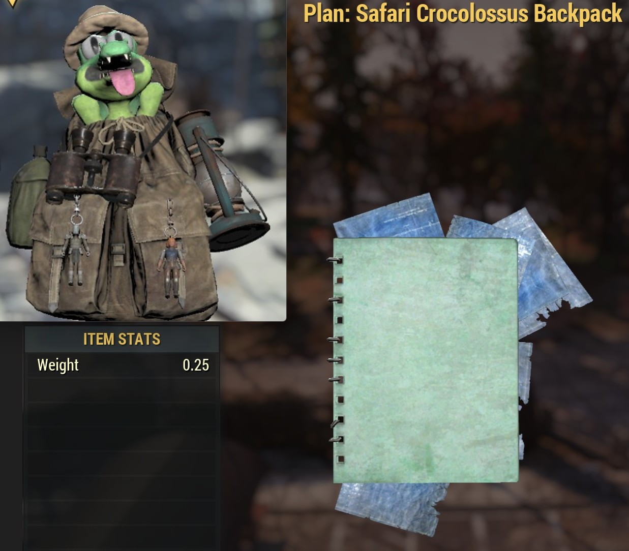 Buy Plan: Safari Crocolossus backp in FALLOUT 76 Items - Offer #2336376586