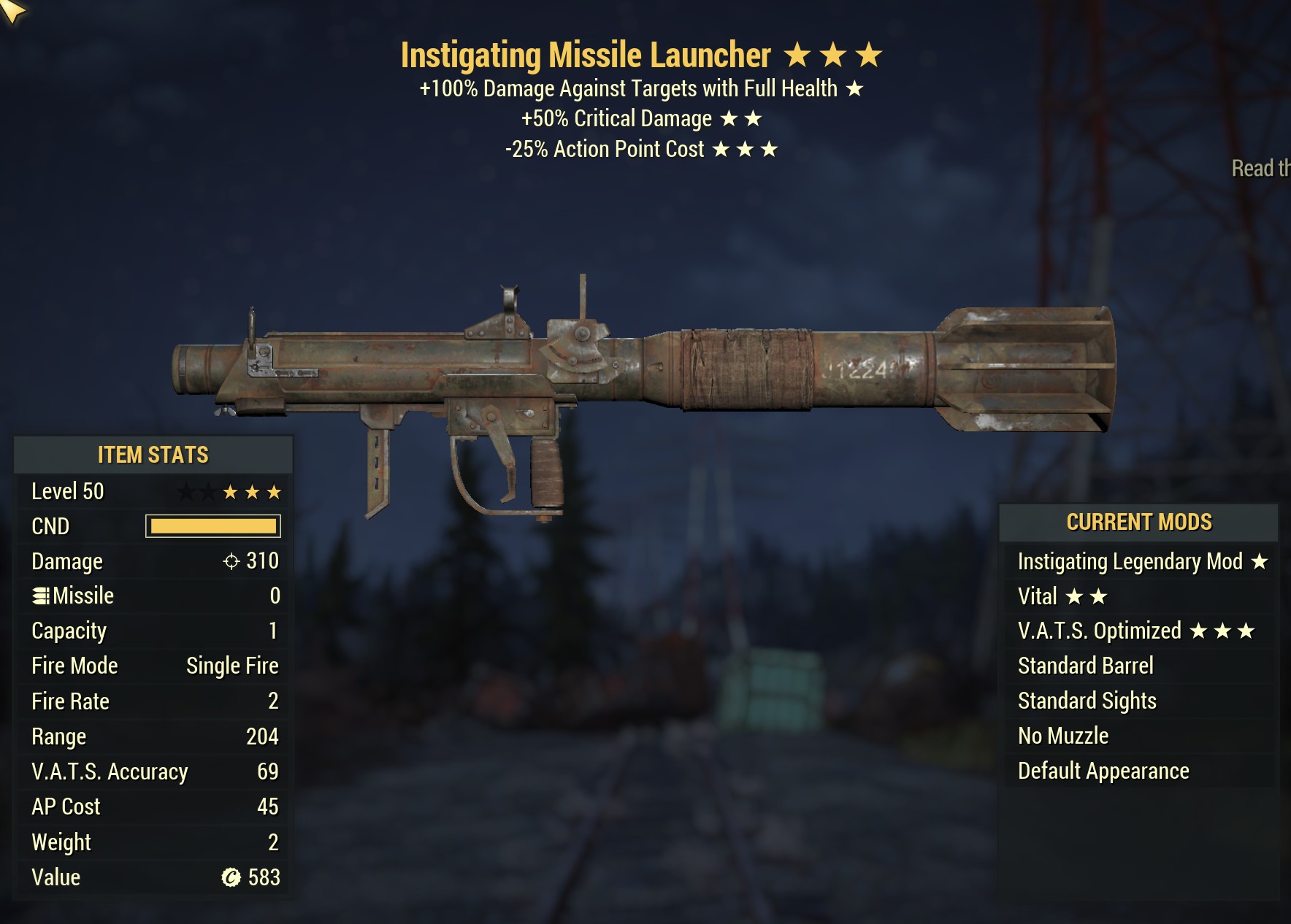 Buy Missile Launcher Instigating/5 in FALLOUT 76 Items - Offer #2414646252