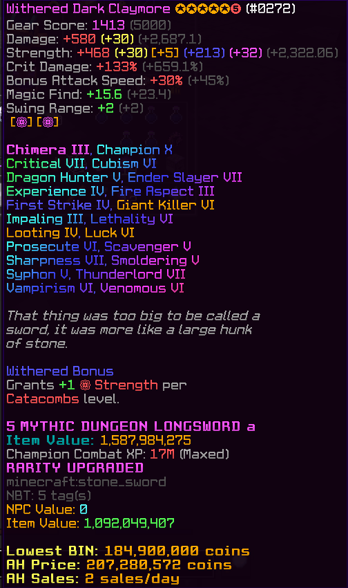 Buy MYTHIC DARK CLAYMORE - CHIMERA in MINECRAFT: HYPIXEL Items - Offer ...