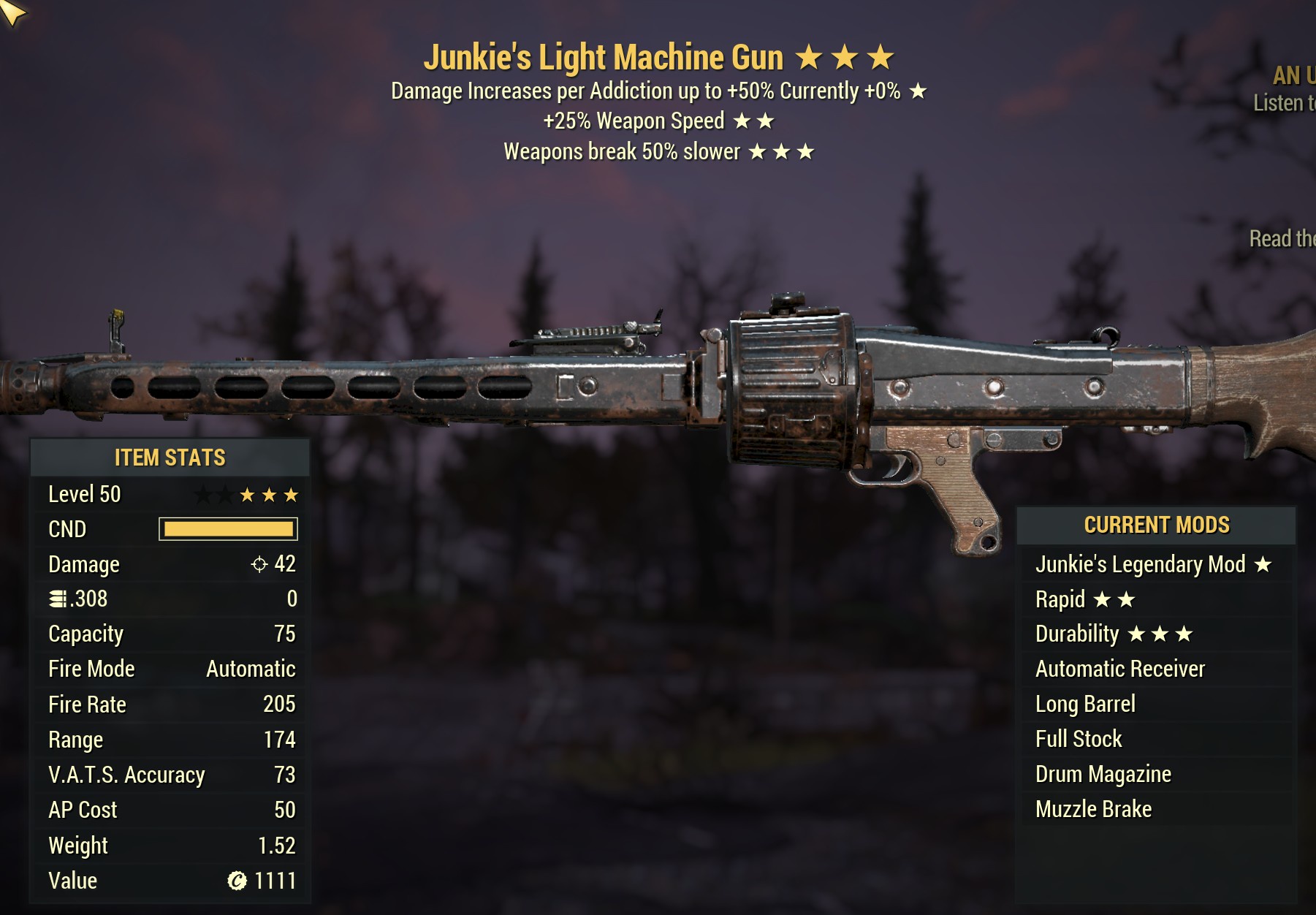 Buy Light machine Gun Junkie's/25/ in FALLOUT 76 Items - Offer #2417556826