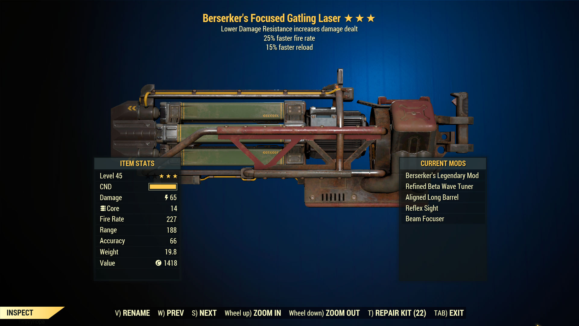 Buy Berserker's Gatling Laser (25% in FALLOUT 76 Items - Offer #2515138751