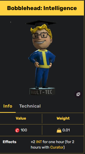 Buy Bobblehead: Intelligence [+2 I in FALLOUT 76 Items - Offer #259298679