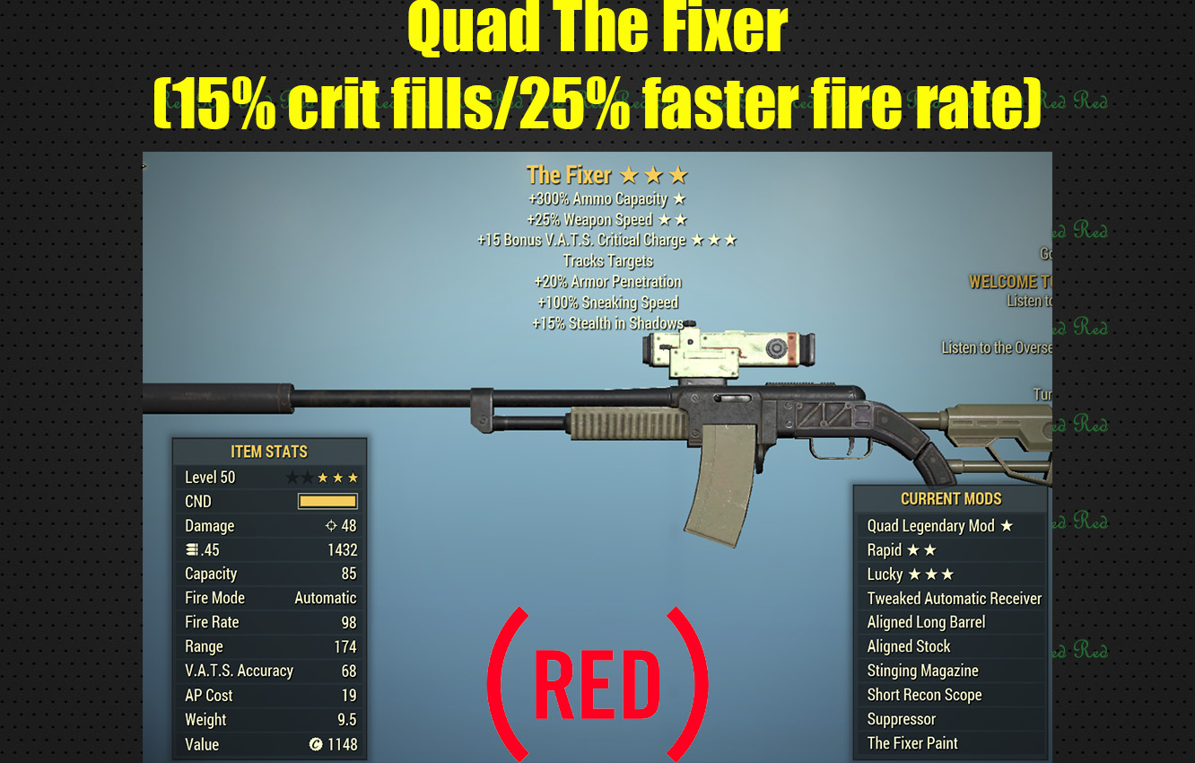 Buy Quad The Fixer (15% crit fills in FALLOUT 76 Items - Offer #2524550375