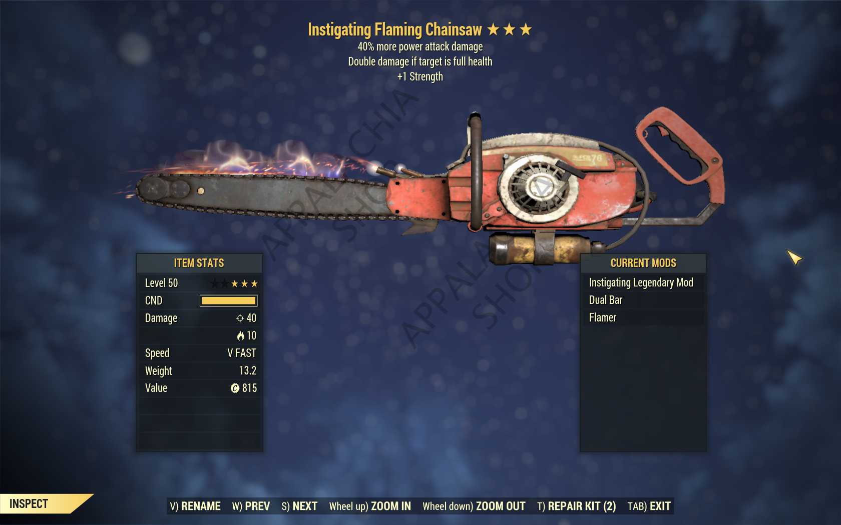 Buy Instigating Chainsaw (+40% dam in FALLOUT 76 Items - Offer #2327813987