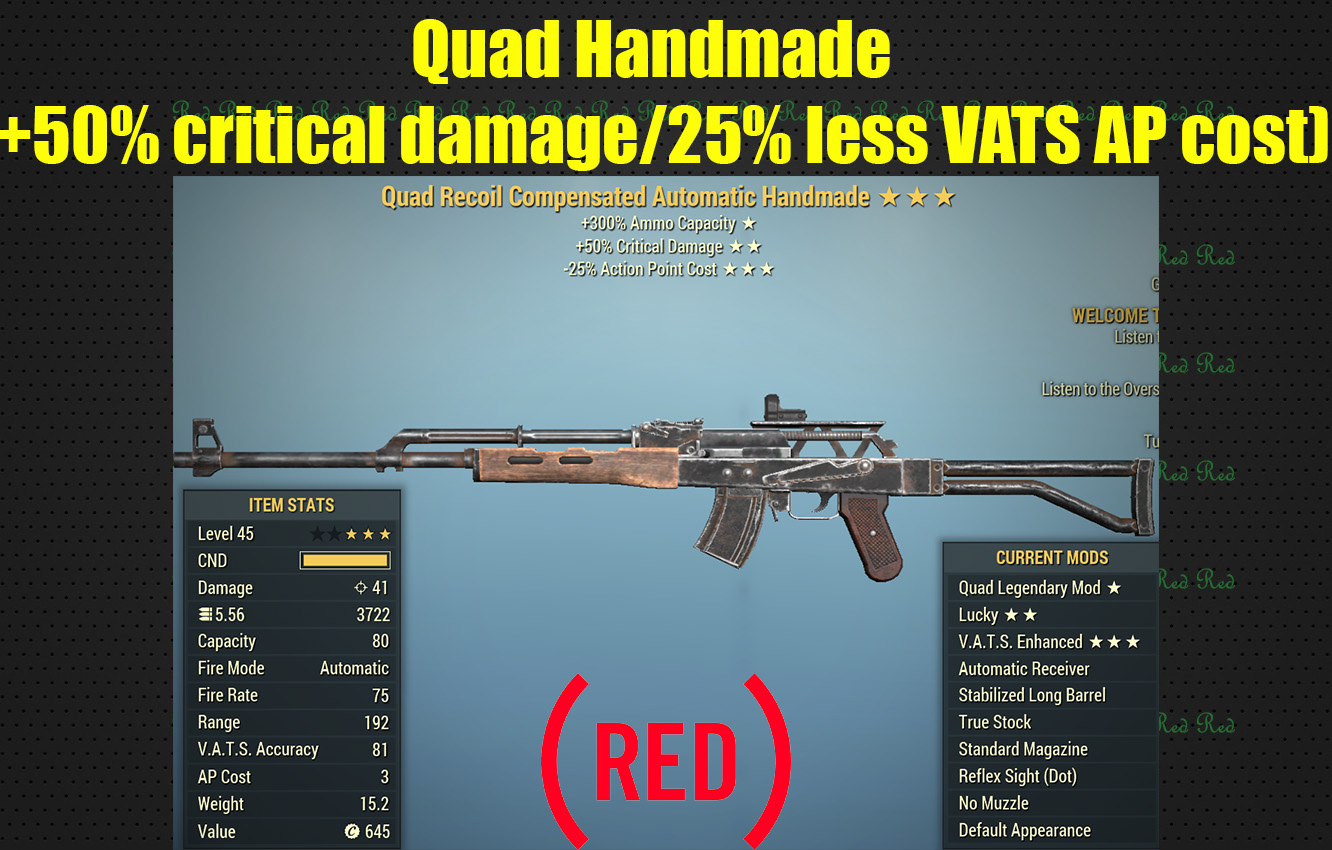 Buy Quad Handmade (+50% critical d in FALLOUT 76 Items - Offer #256314176