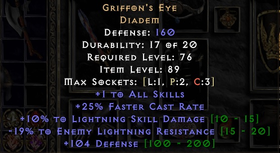 Buy GRIFFON'S EYE 10/19 STATS (CLE in PROJECT DIABLO 2 Items - Offer ...