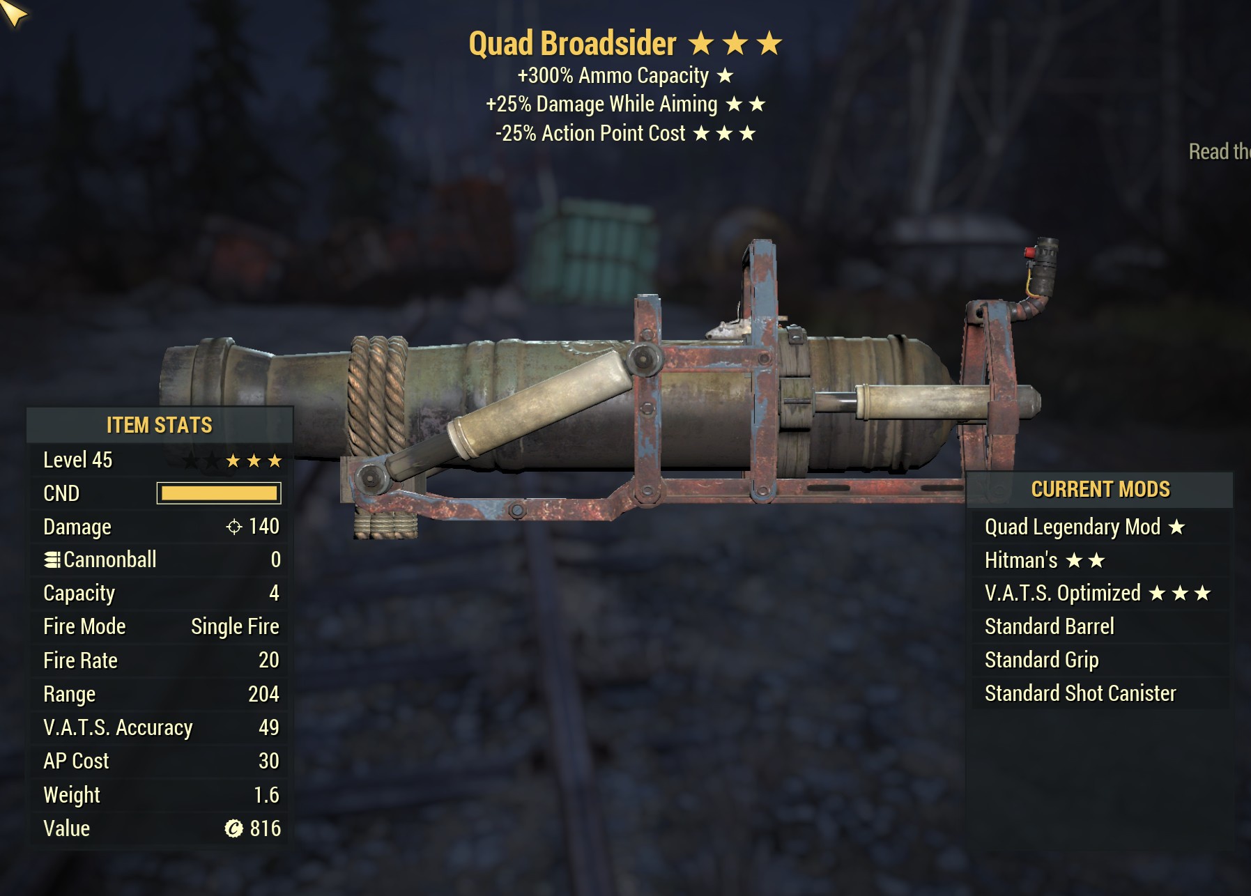 Buy Broadsider Q/+25DamageWA/25 in FALLOUT 76 Items - Offer #2416028697