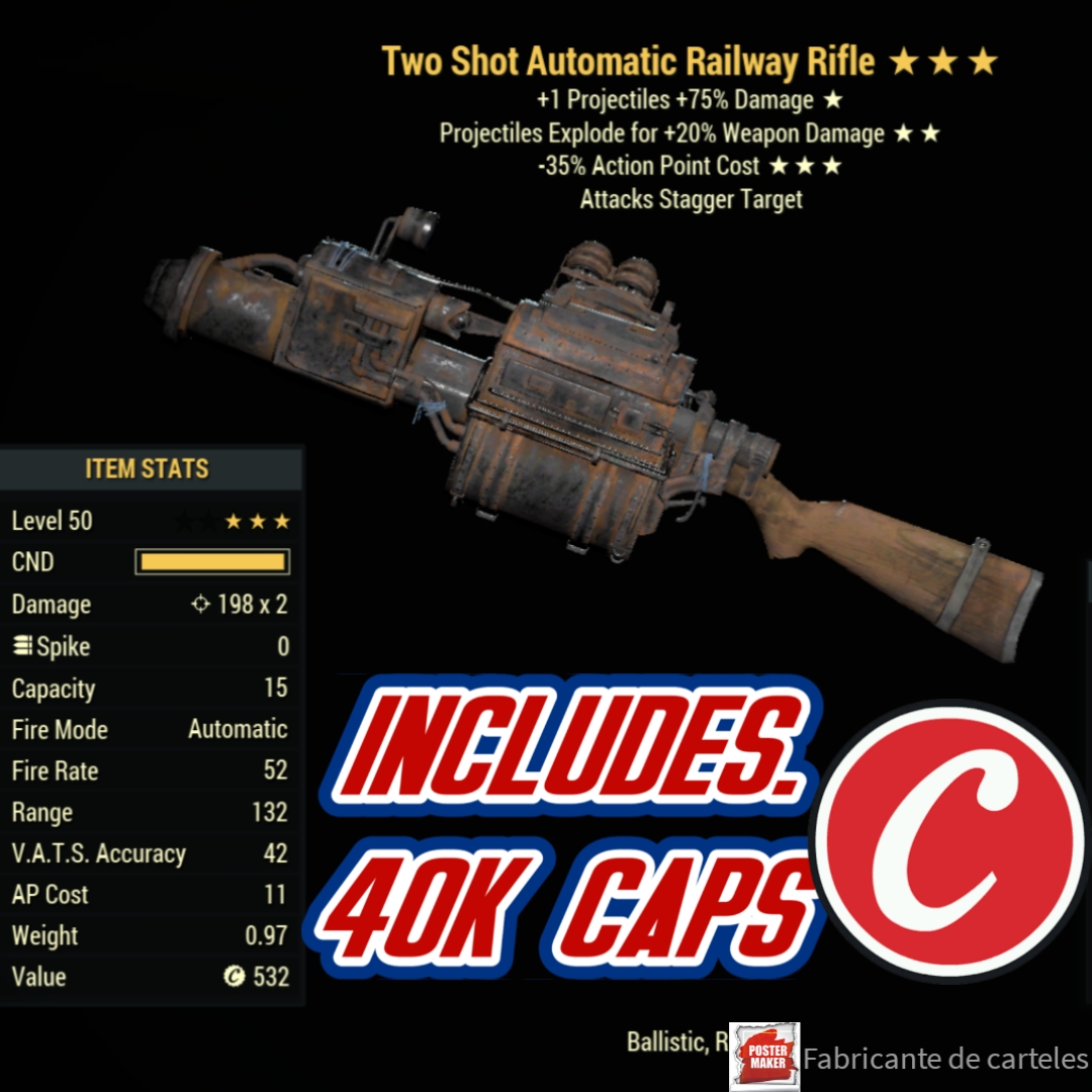 Buy Two Shot Explosive Rifle Railw in FALLOUT 76 Items - Offer #2535719694