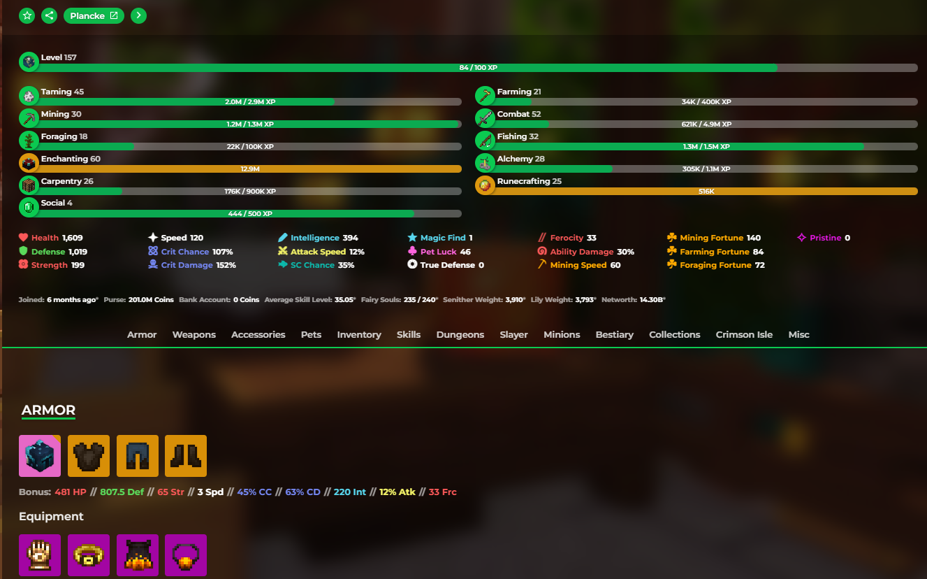 Buy skycrypt 14.30Billion nw(hard in MINECRAFT: HYPIXEL Accounts - Offer #2313426862